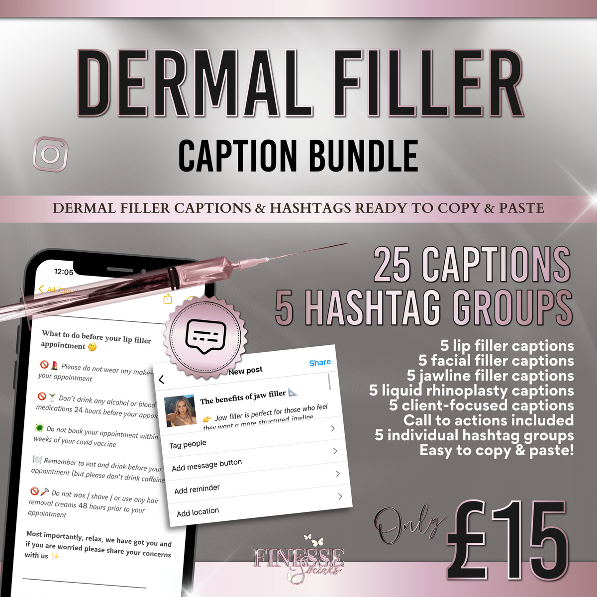 Dermal Filler Caption Bundle (For Instagram) | 25 Captions & 5 Hashtag ...